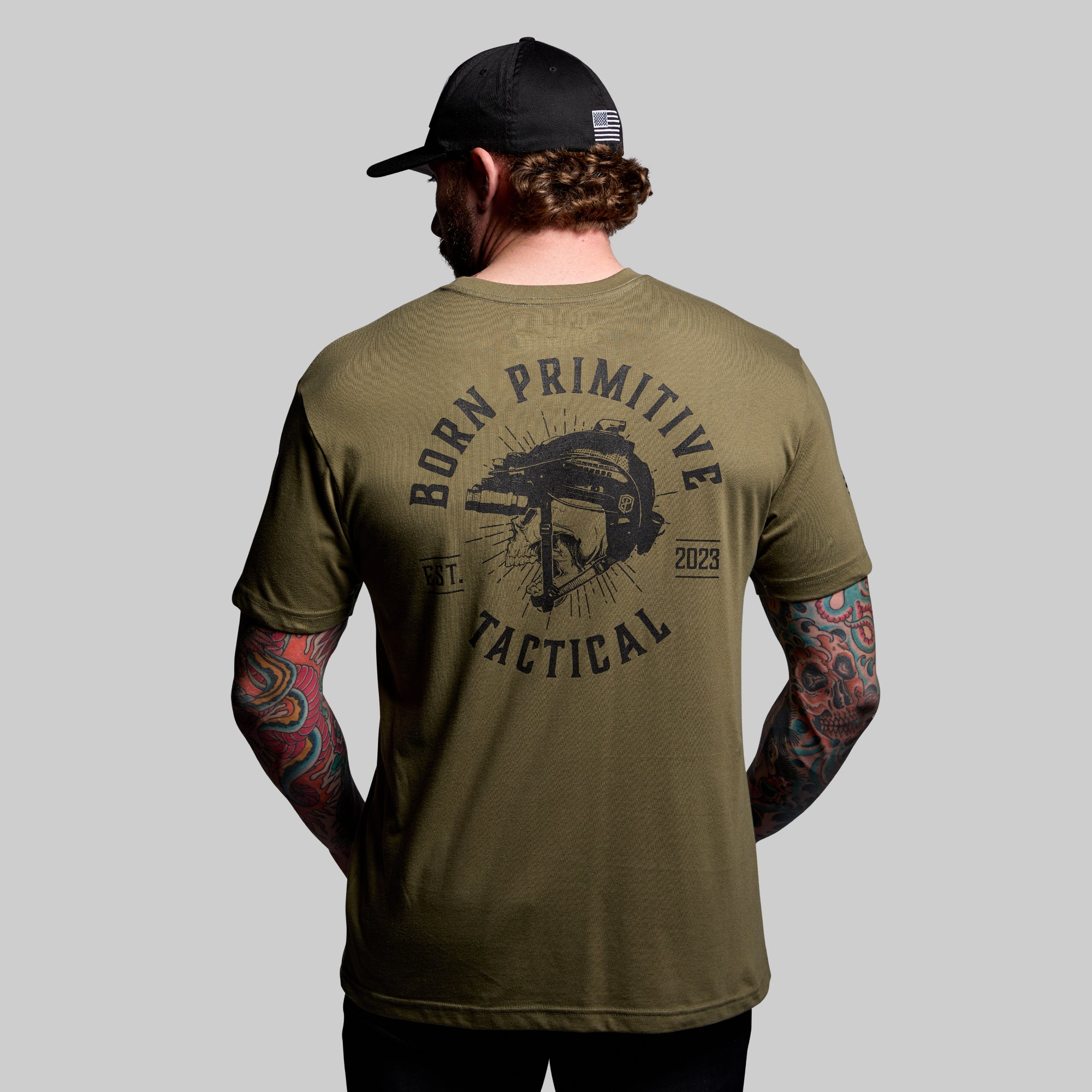 Tactical Skull Tee (Tactical Green) – Born Primitive