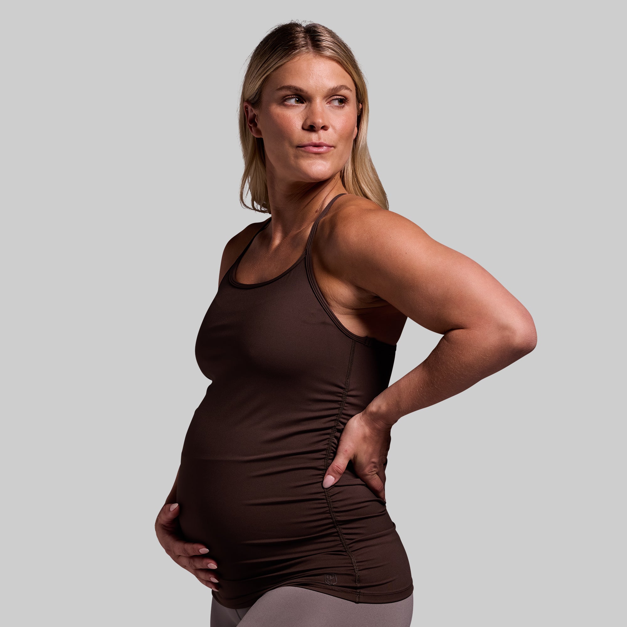 Brown Maternity Built-in Bra Tank Top | Pregnancy Workout Tank – Born ...