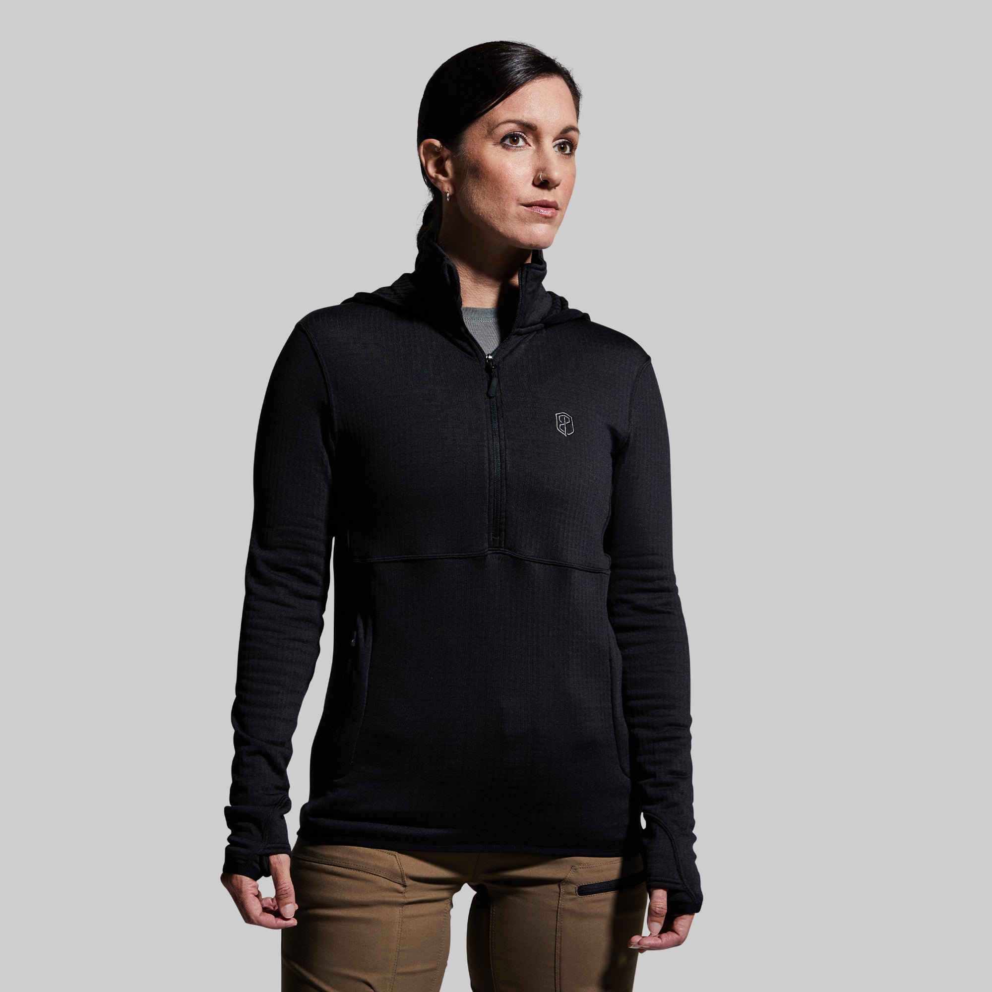 Women's Black Half Zip Hoodie | Black Athletic Zip Up Jacket – Born ...