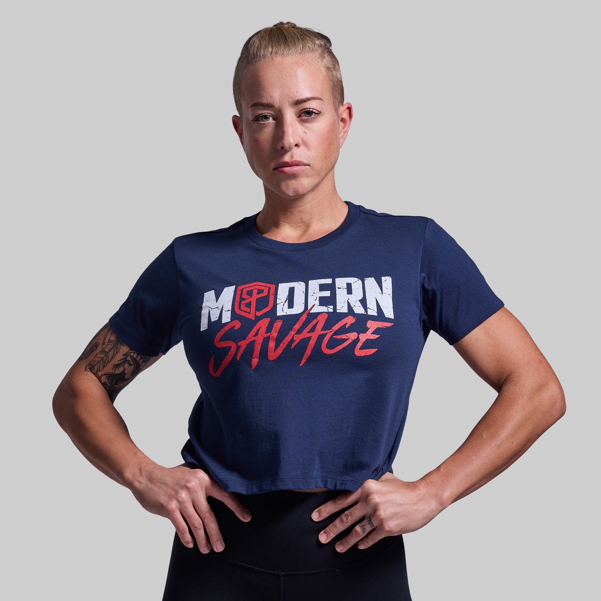 Modern Savage Crop Tee (Navy) – Born Primitive